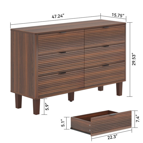 Latitude Run® Grantville 6 Drawer Dresser, 47.2" W Double Dresser, Wood Dresser For Bedroom ...